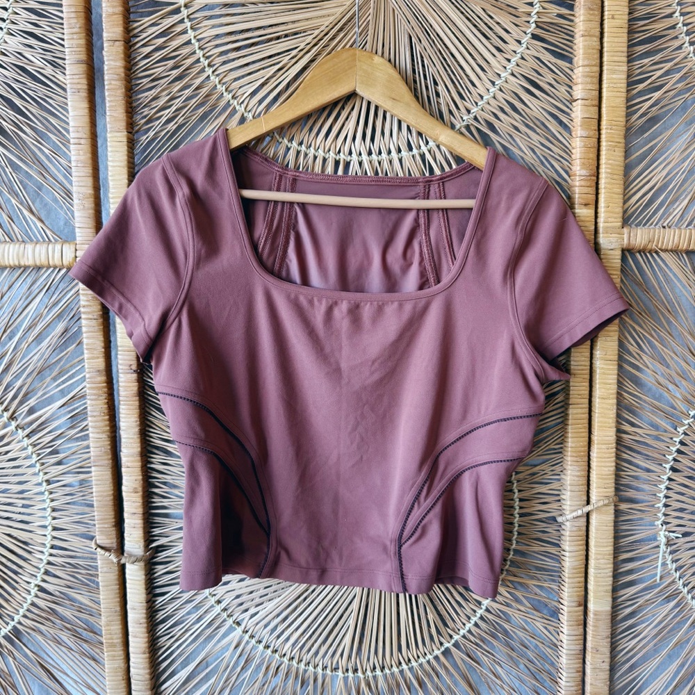 Lululemon Square Neck Mesh And Nulu Yoga Top Brown - Gem